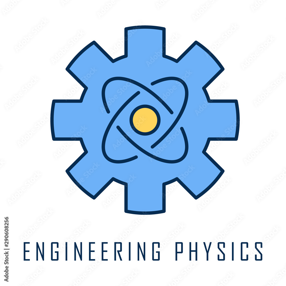 Engineering physics color icon. Nanotech. Cogwheel and atom structure ...