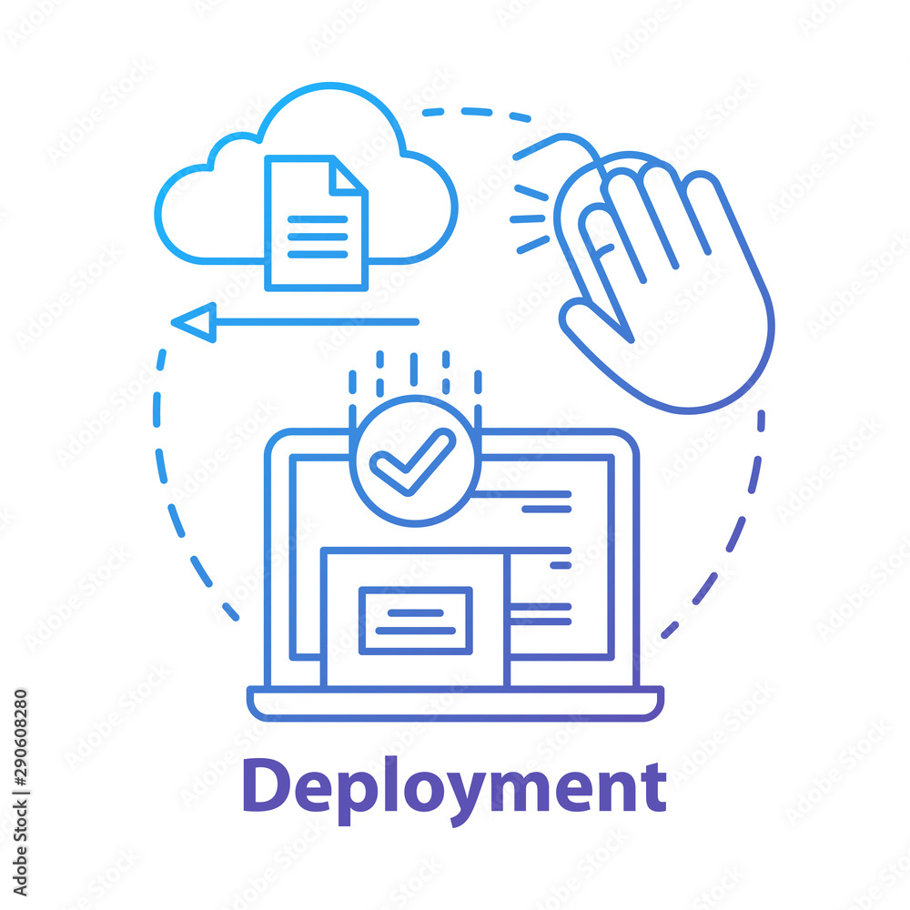 Deployment concept icon. Data send, receive. Product release. Usability ...
