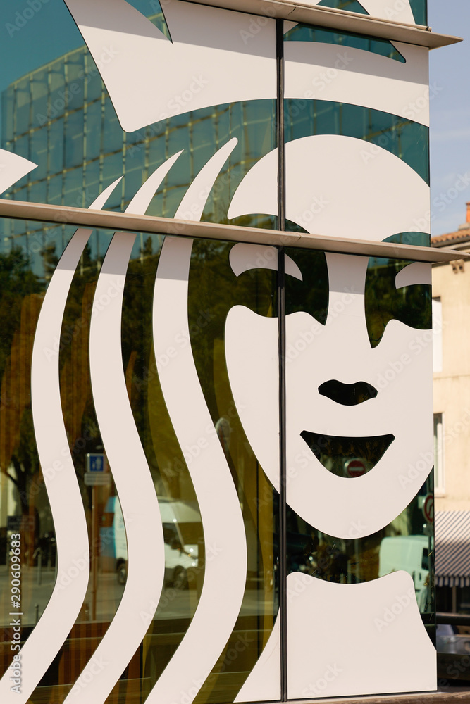 starbucks sign in window restaurant Stock Photo | Adobe Stock