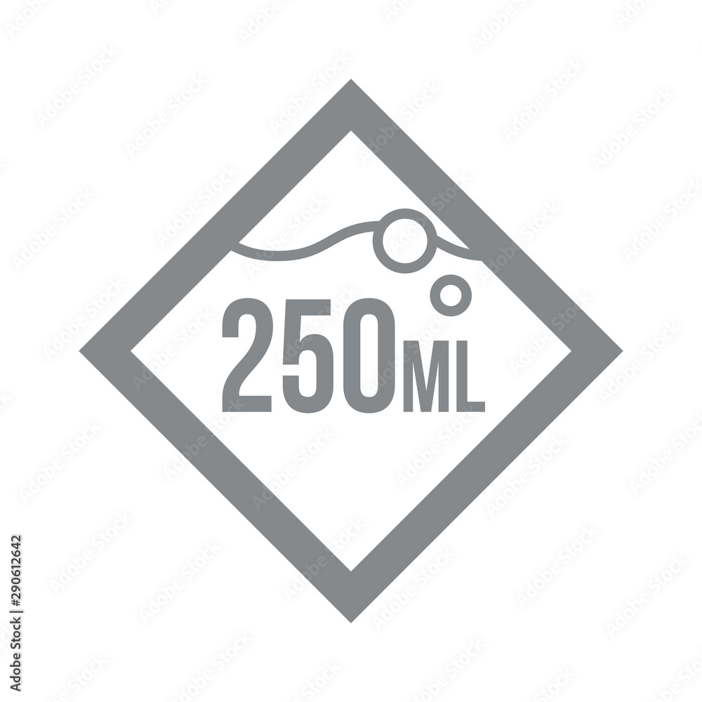 Liter l sign (l-mark) estimated volumes 250 milliliters (ml) Vector symbol packaging, labels ...