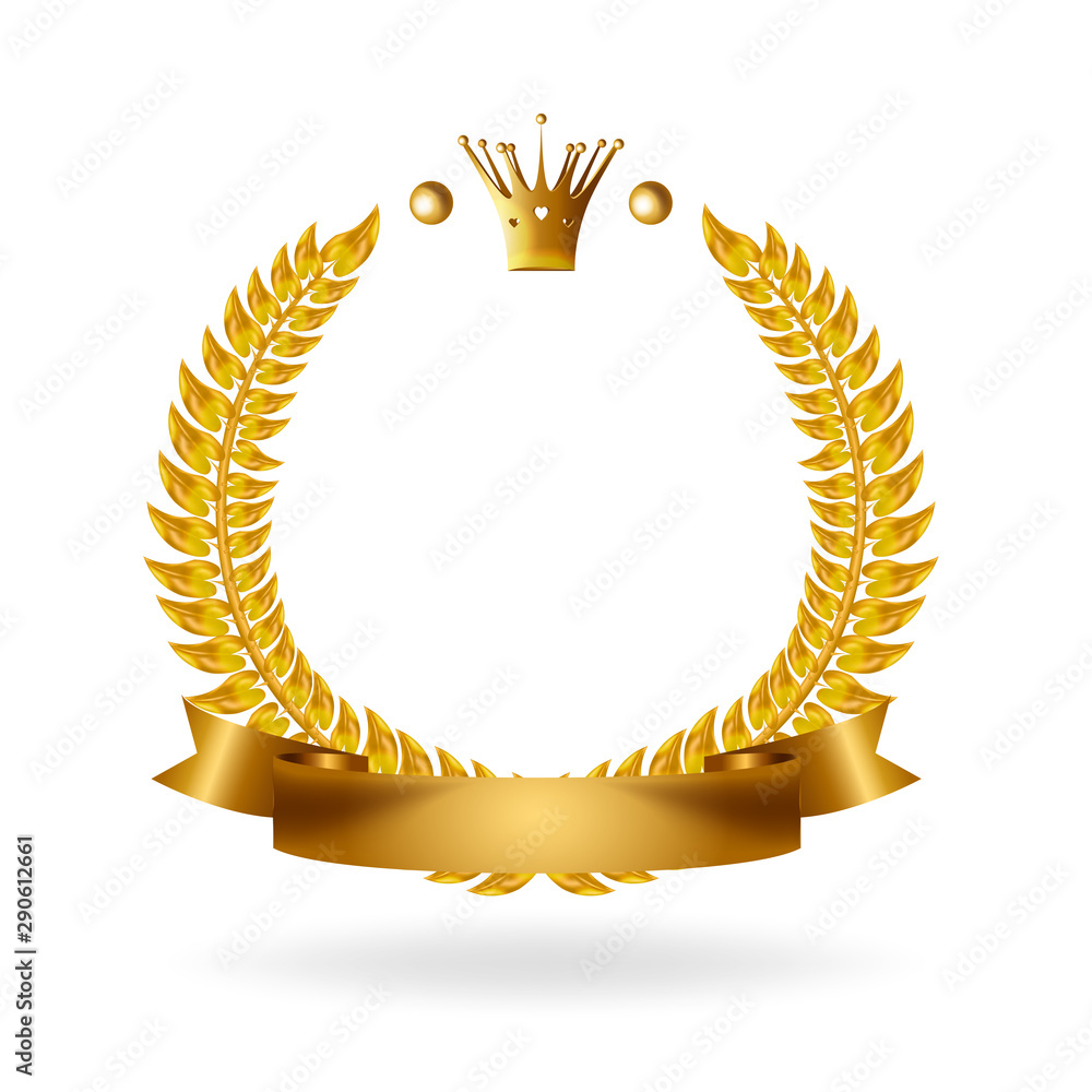 Gold laurel wreath award. Laurel wreath with golden ribbon. Vector ...