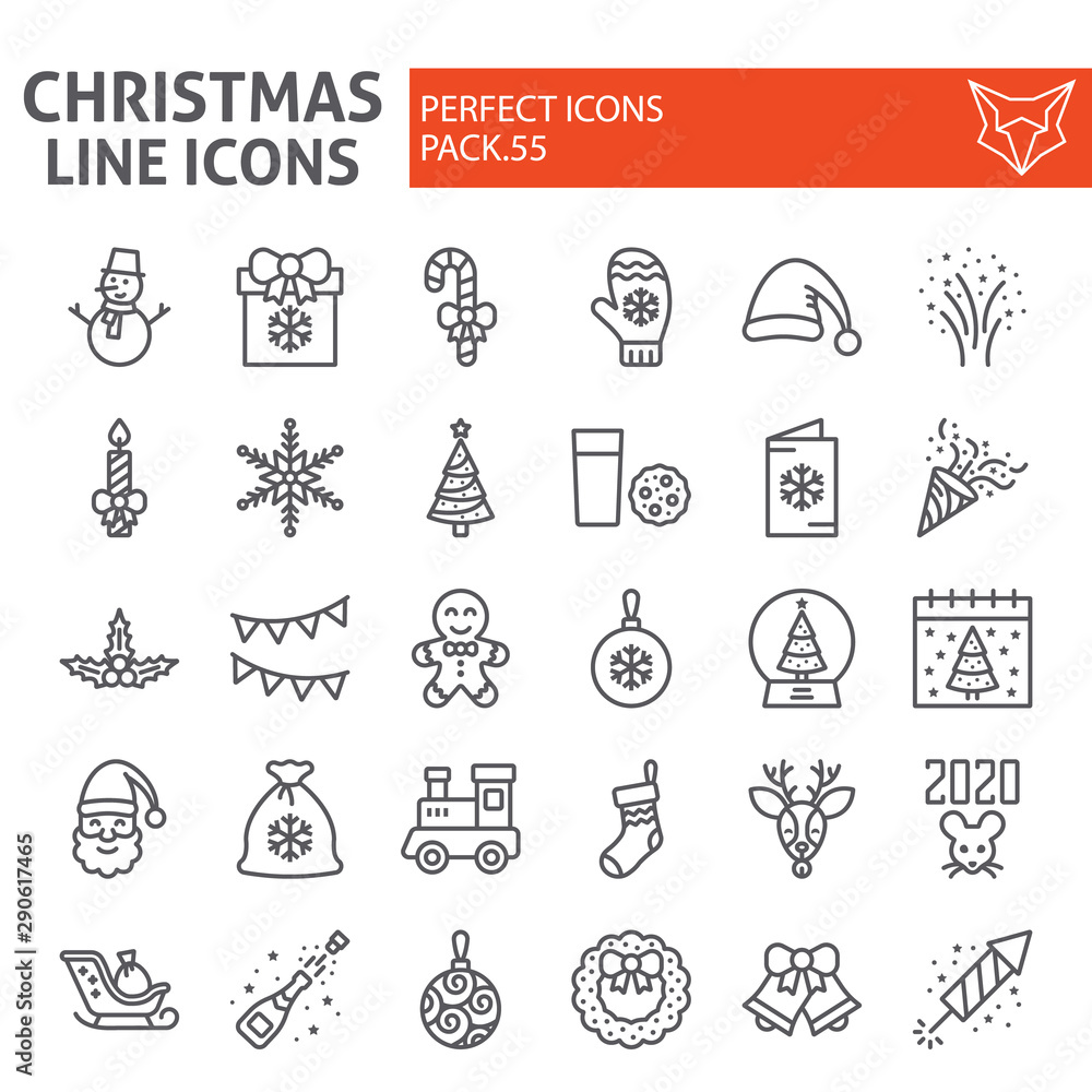 Christmas line icon set, holiday symbols collection, vector sketches ...