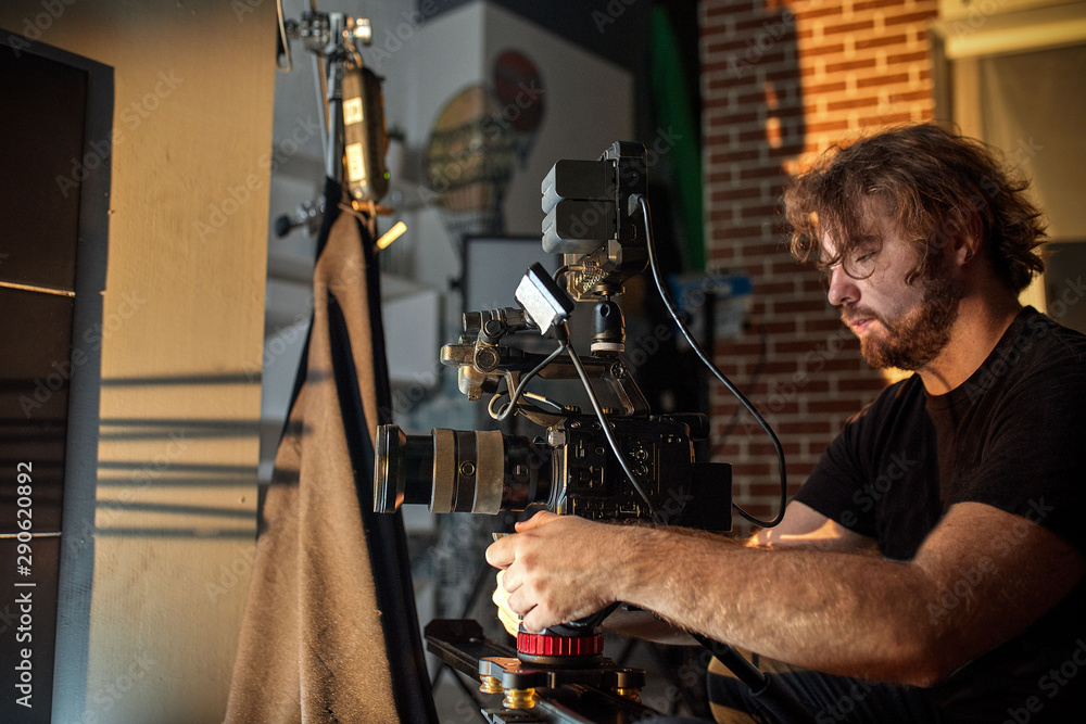 Behind the scenes of filming films or video products and the film crew ...