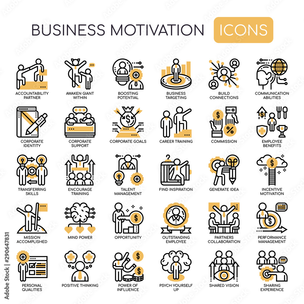 Business Motivation, Thin Line and Pixel Perfect Icons Stock Vector ...