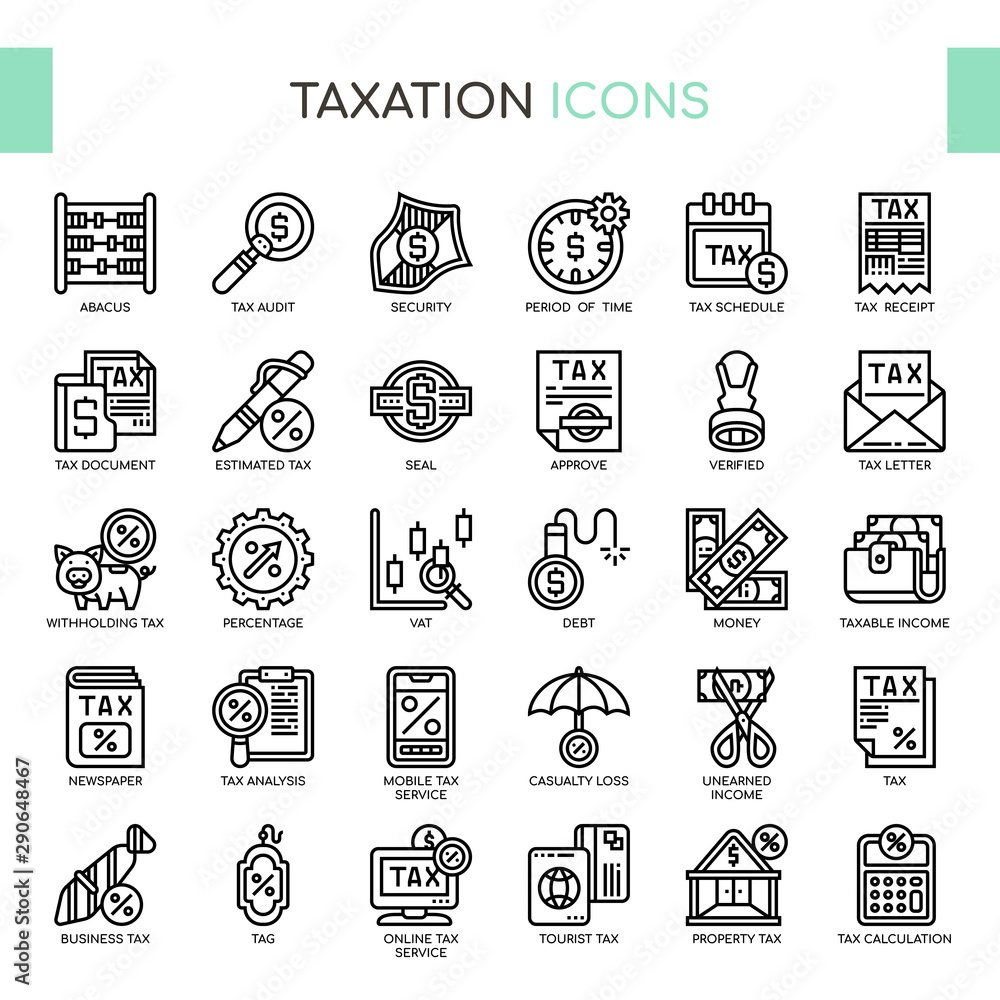 Taxation , Thin Line and Pixel Perfect Icons Stock Vector | Adobe Stock