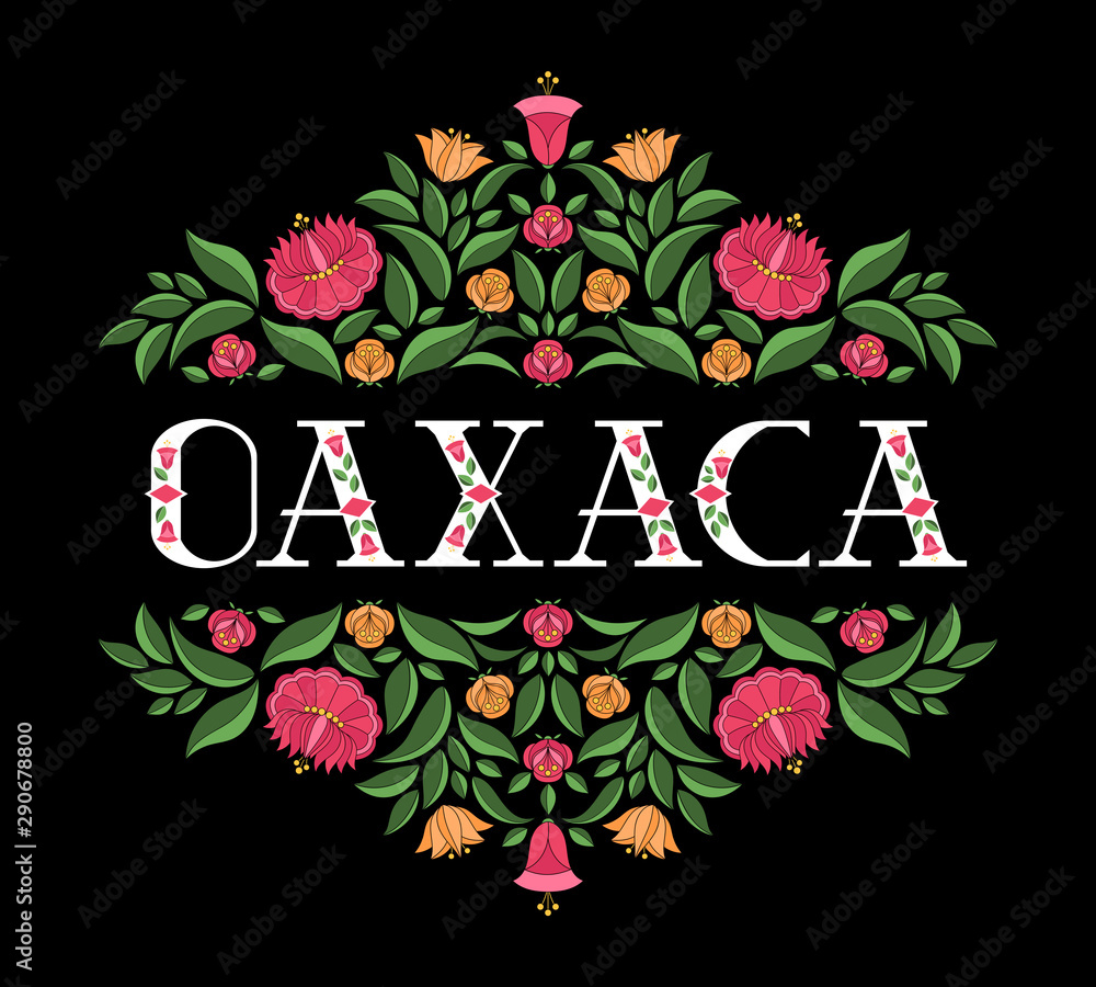 Oaxaca, Mexico illustration vector. Black background with traditional ...