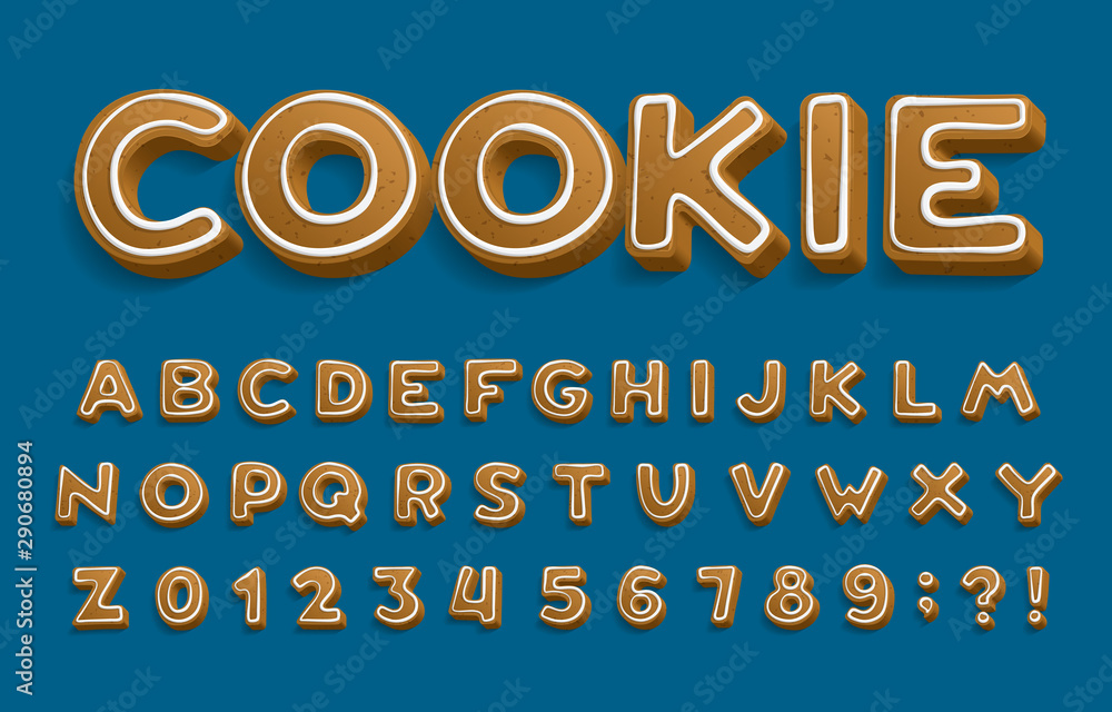 Holiday Ginger Cookie alphabet font. 3D Cartoon letters and numbers ...
