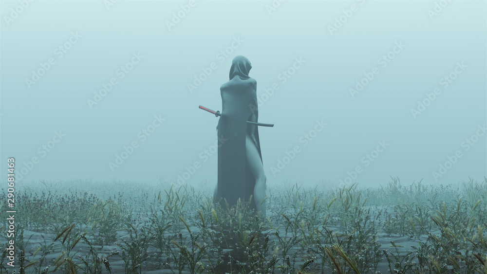 Futuristic Demon Nun In a High Split Dress and face Mask Abstract Demon ...