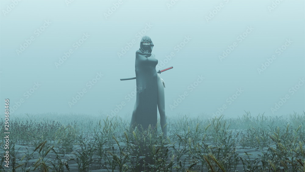 Futuristic Demon Nun In a High Split Dress and face Mask Abstract Demon ...