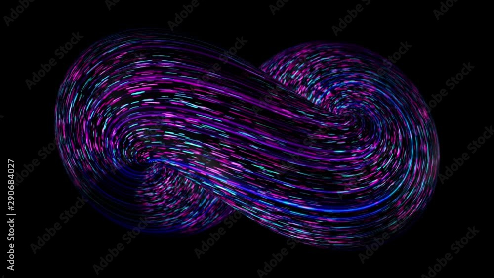 Infinity symbol, 3D moving colorful figure on black background ...
