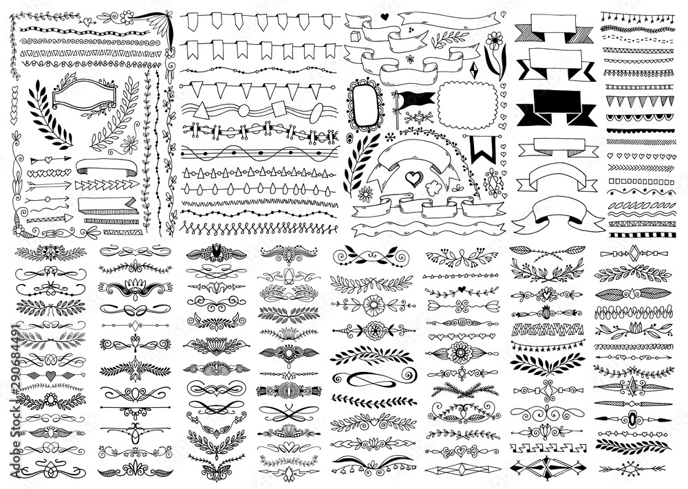 mega set of hand drawing doodle sketch design element Stock Vector ...