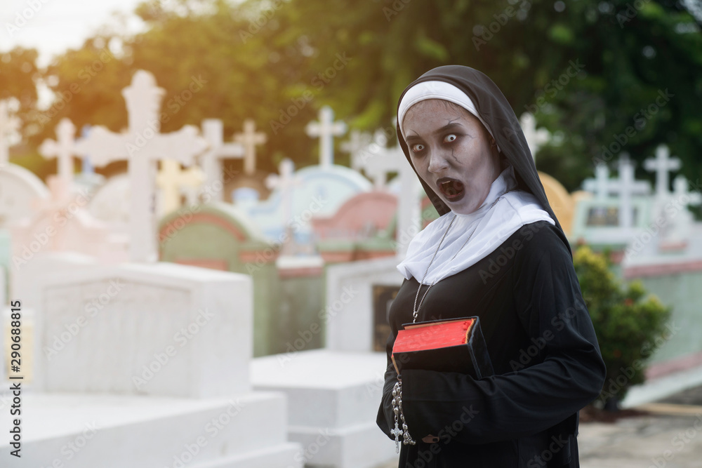 Rendering of a ghost nun or demon in the mysterious at the Churchyard ...