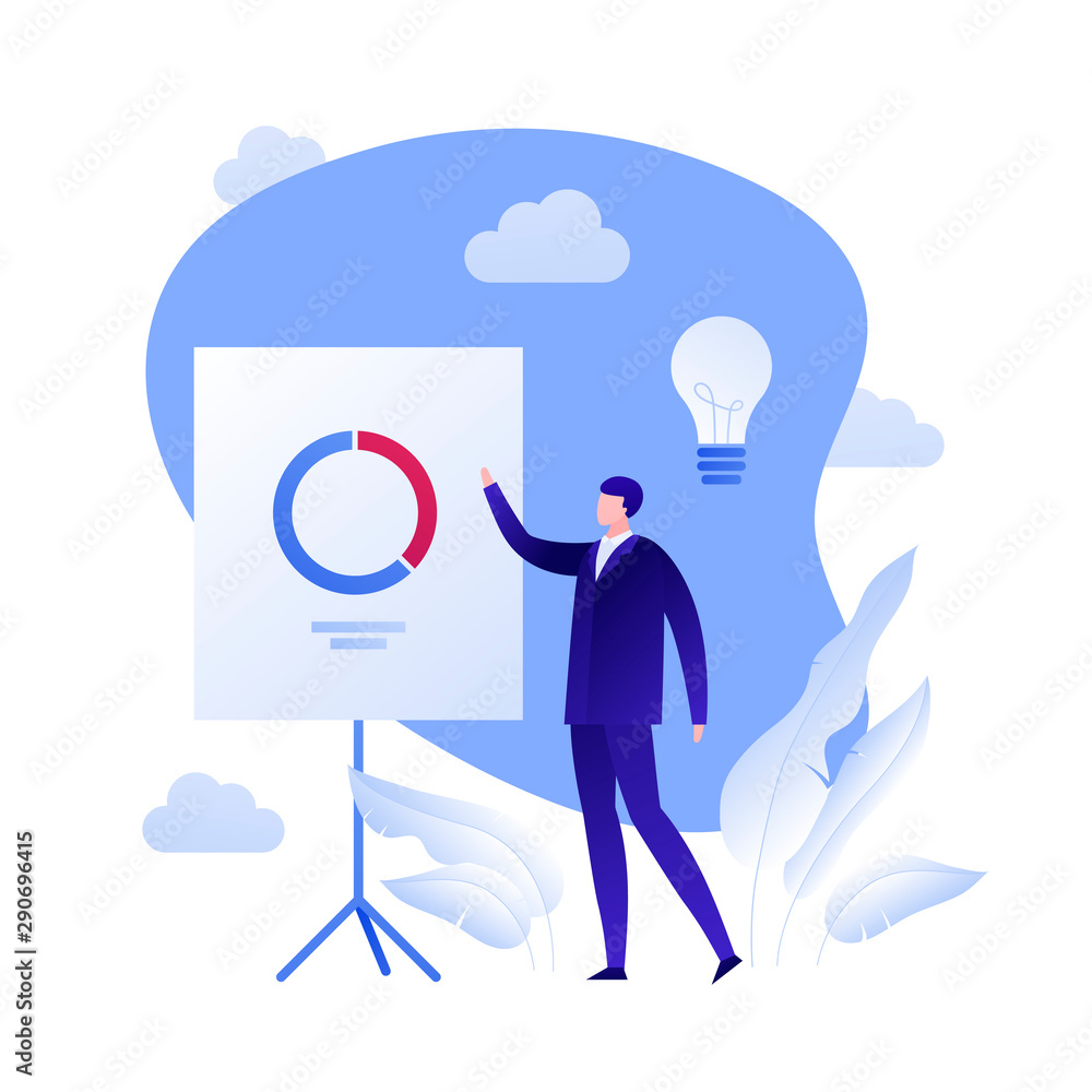Vector flat business analytics person illustration. Businessman male ...