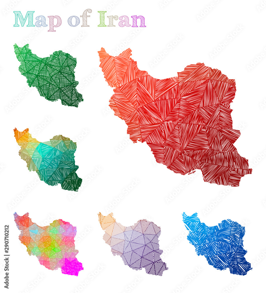 Hand-drawn map of Iran. Colorful country shape. Sketchy Iran maps ...
