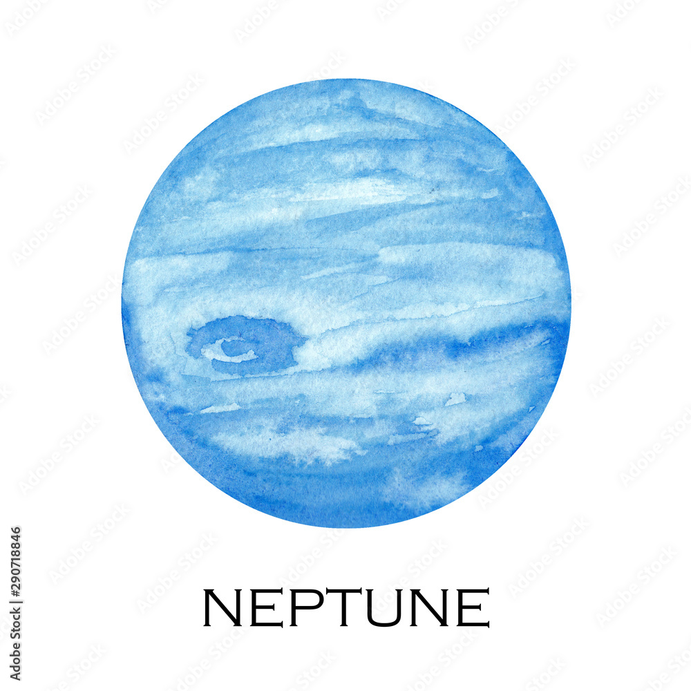 Watercolor illustration of Neptune planet. Hand drawn illustration ...