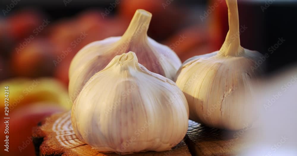 Three heads of garlic grown in the garden. Products without chemical ...