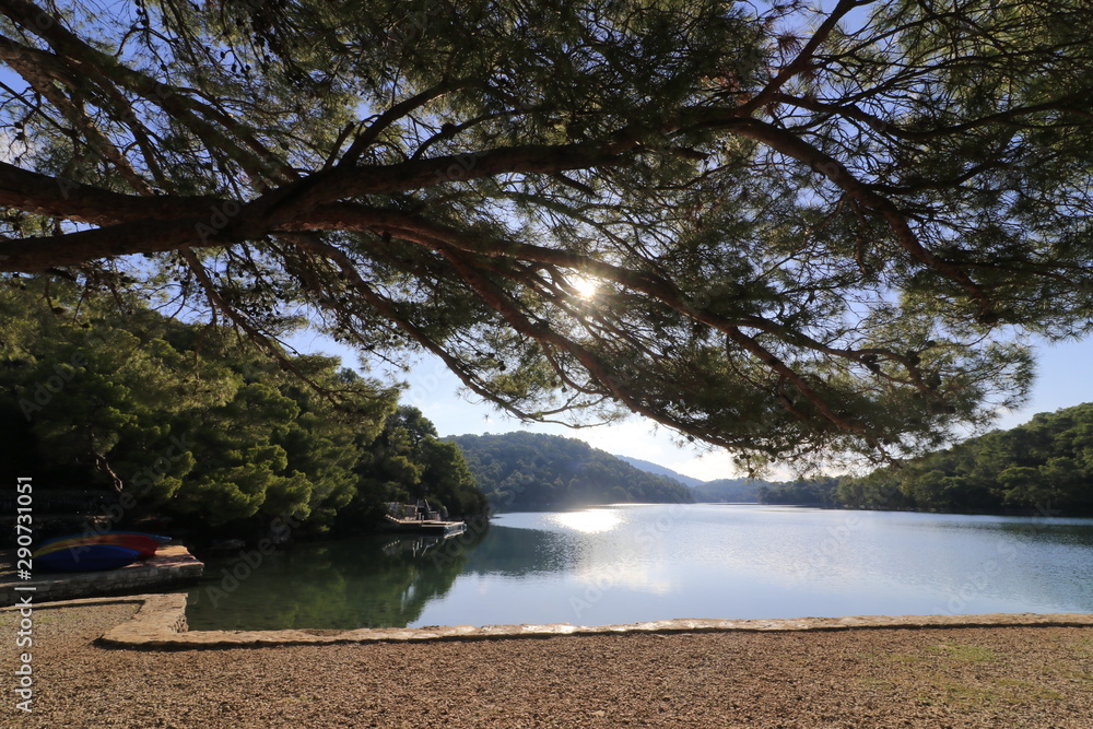 big saltwater lake Veliko Jezero on Mljet Island in Croatia Stock Photo ...