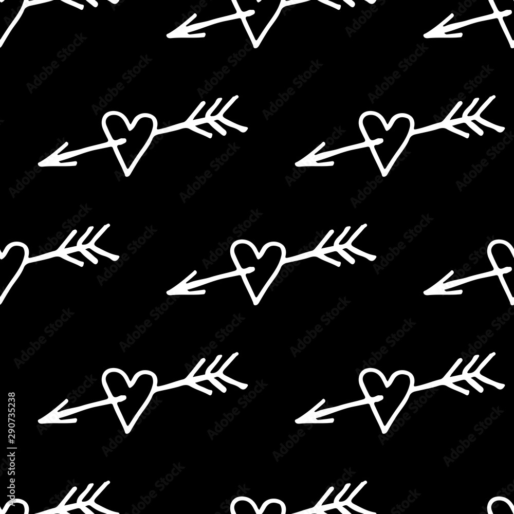 Cute cartoon heart pattern with hand drawn hearts. Sweet vector black ...