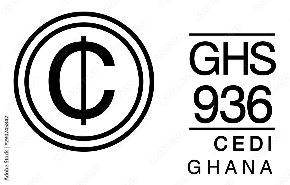 C, GHS, 936, Cedi, Ghana Banking Currency icon typography logo banner ...