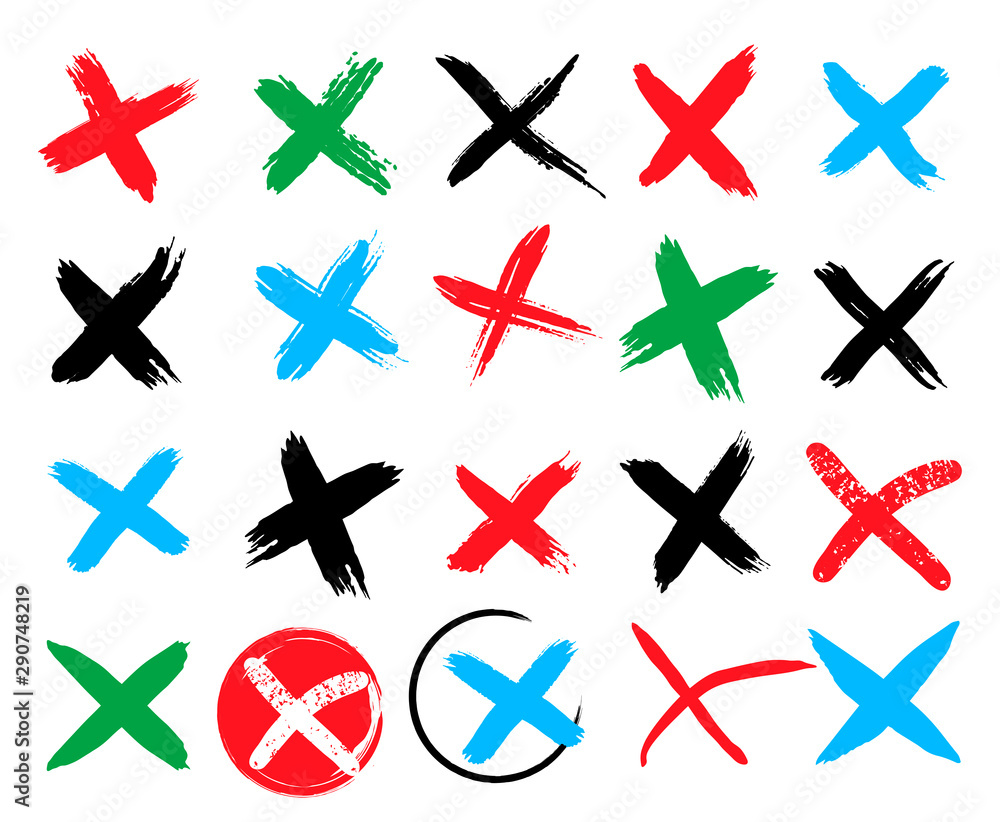 Cross sign. Green check mark and red X badges isolated on white ...