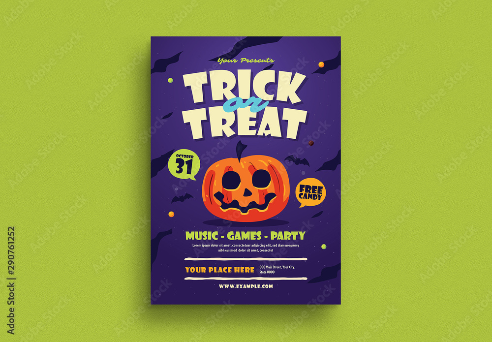 Trick or Treat Flyer Layout Stock Template | Adobe Stock