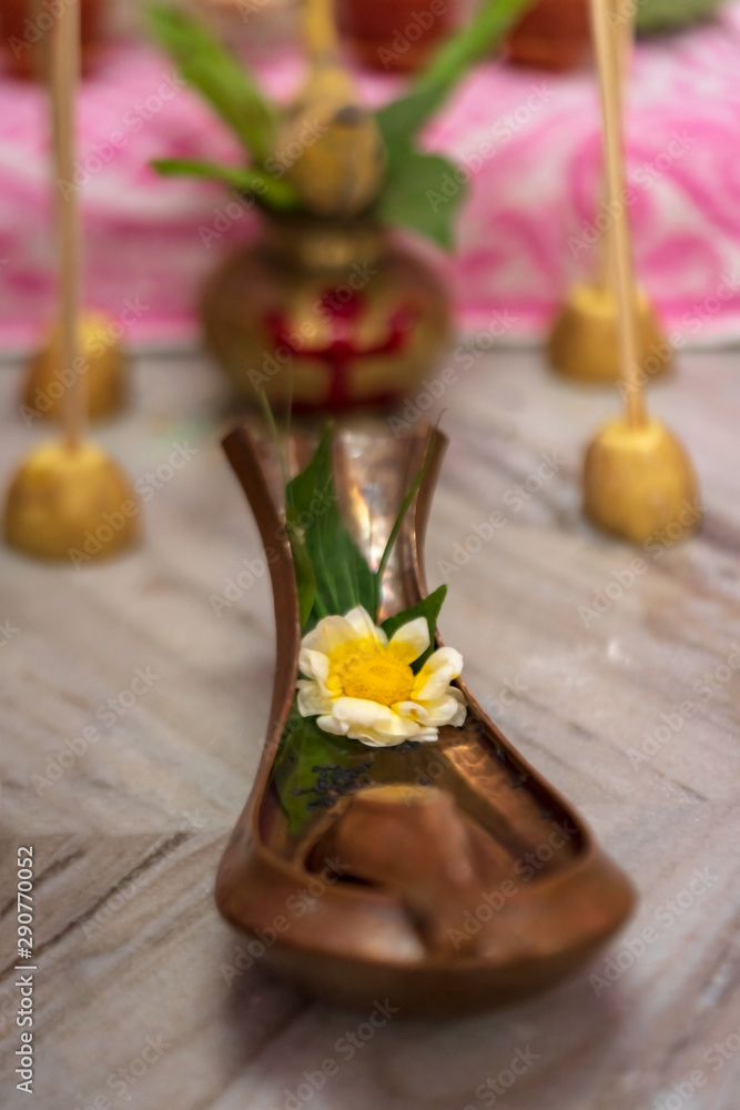 Kosha Kushi With Holy Water. Puja bhog thali with full of traditional ...