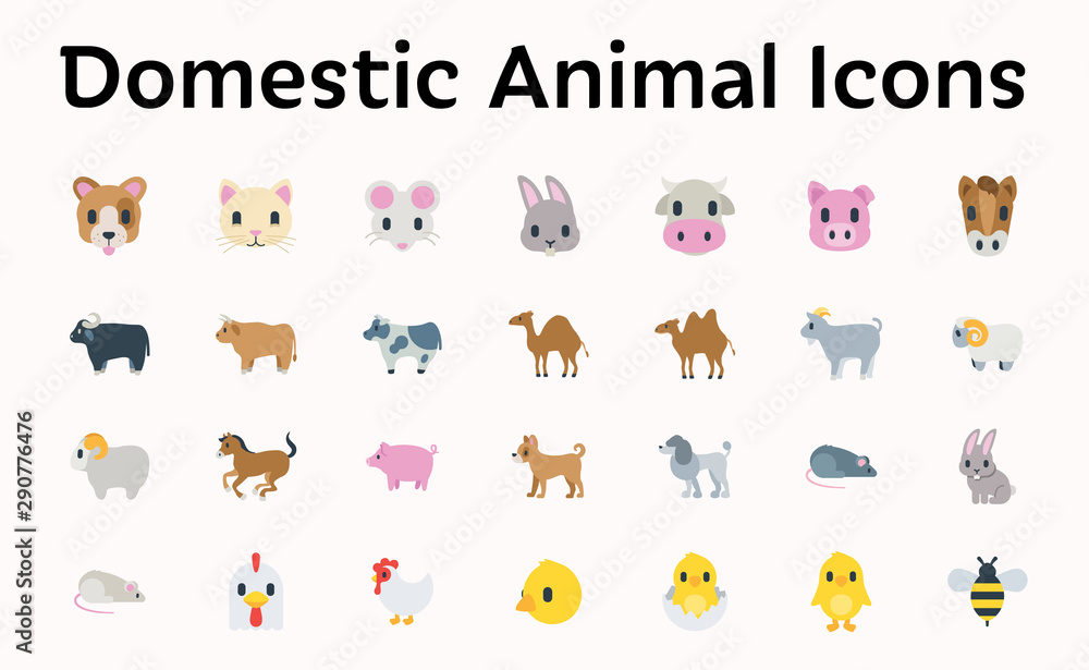 Domestic Animals Vector Illustration Emojis, Icons Set. Farm Animals ...