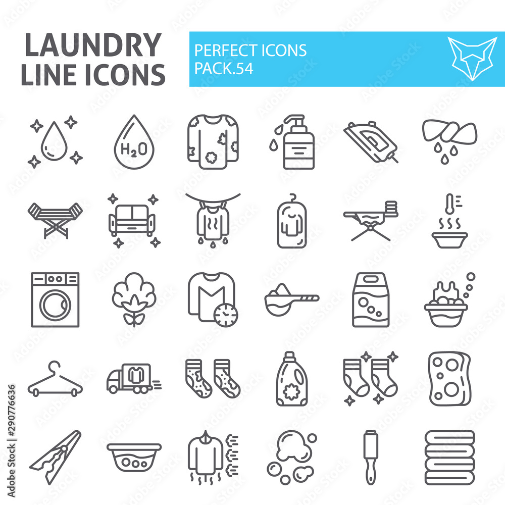 Laundry line icon set, washing symbols collection, vector sketches ...