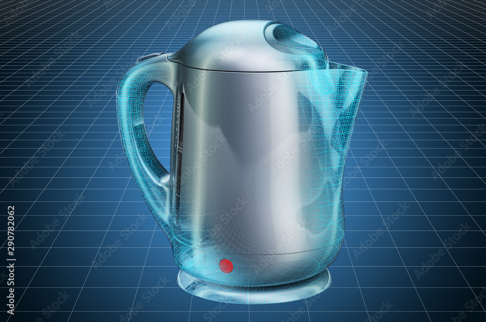Visualization 3d cad model of electric kettle, blueprint. 3D rendering ...