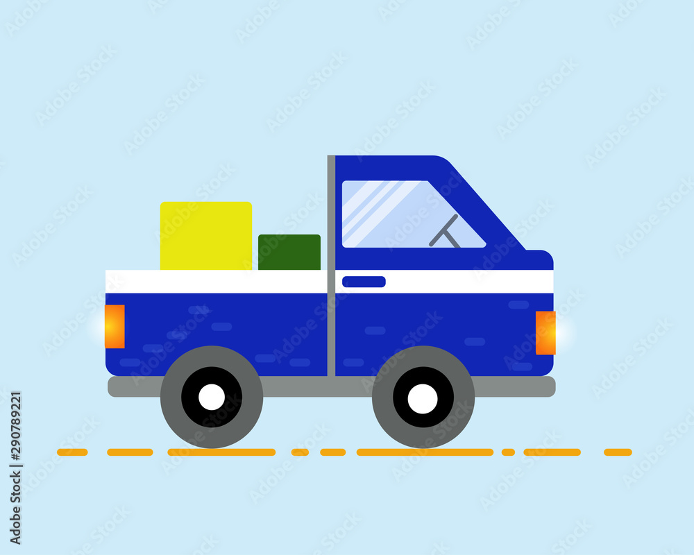 Blue truck vehicle in cartoon flat style vector illustration Stock ...