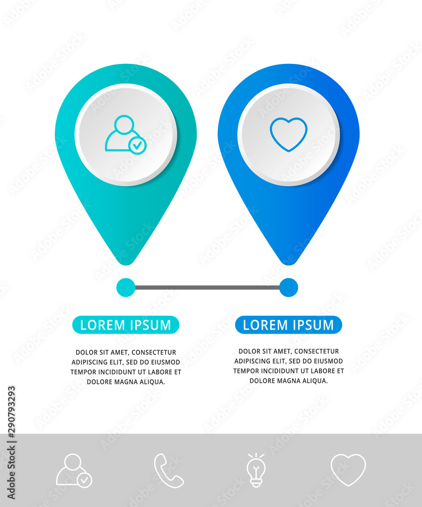 Vector modern infographic flat template pin for two paper label ...