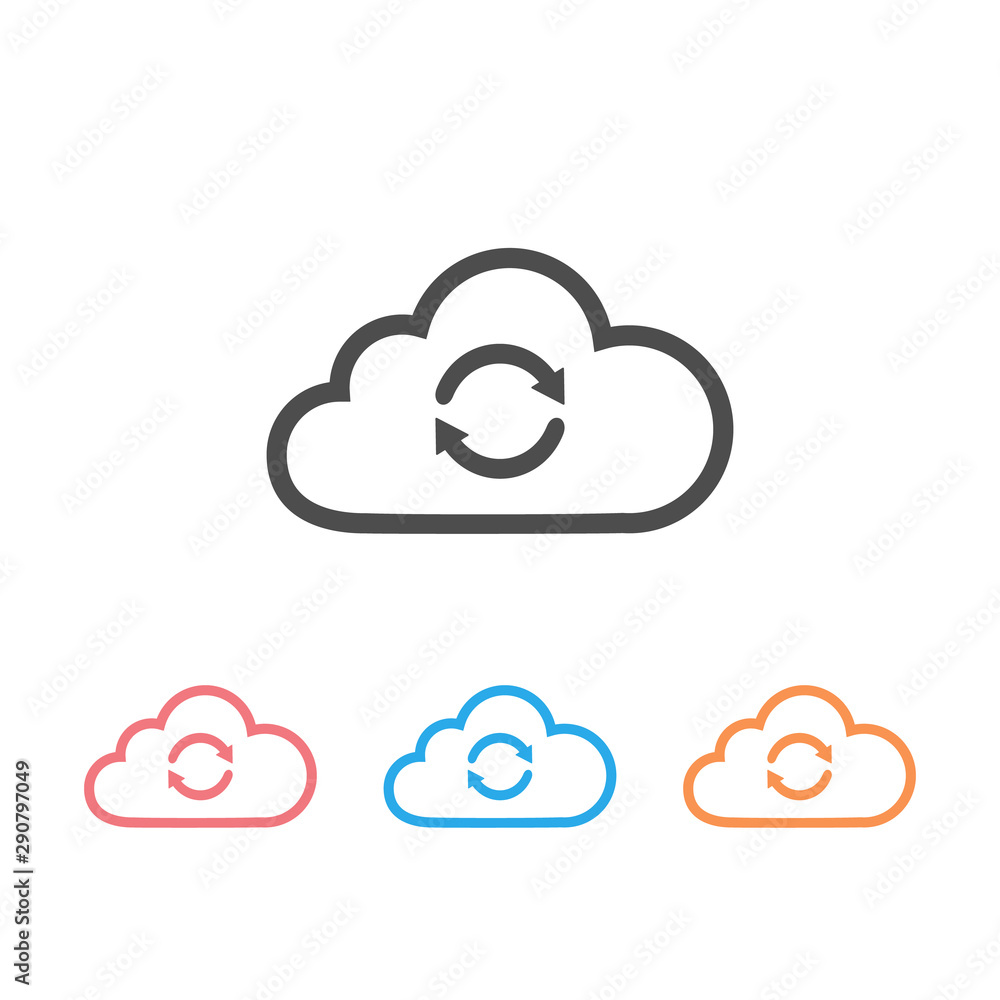 Cloud sync or cloud refresh with arrows line art vector icon set for ...