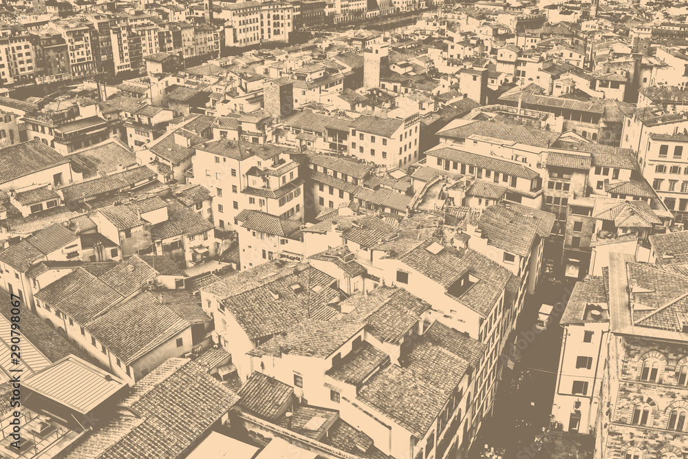 Matte vintage. Roofs of Italian buildings in the old city. Panoramic ...