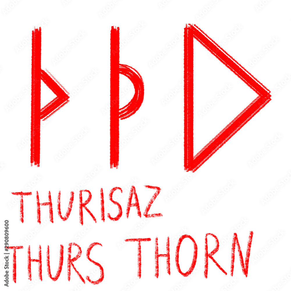 Set of ancient runes. Versions of Thurisaz rune with German, English ...