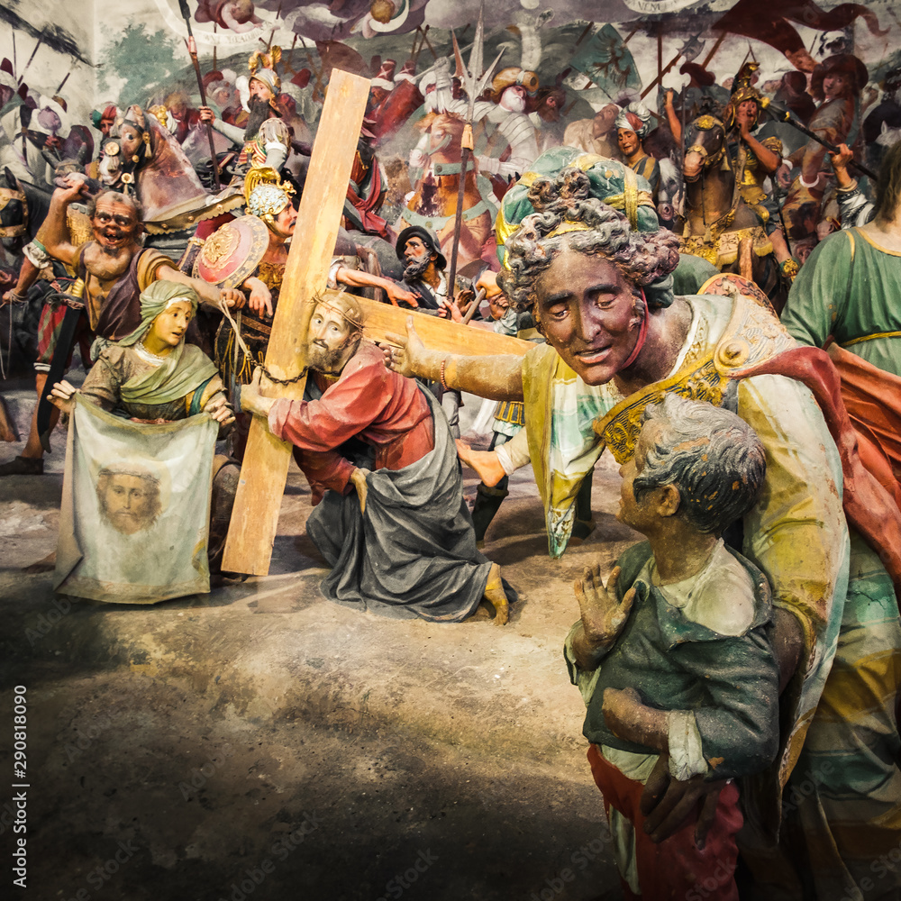 via crucis of Jesus Christ, in a passion of christ biblical scene a ...