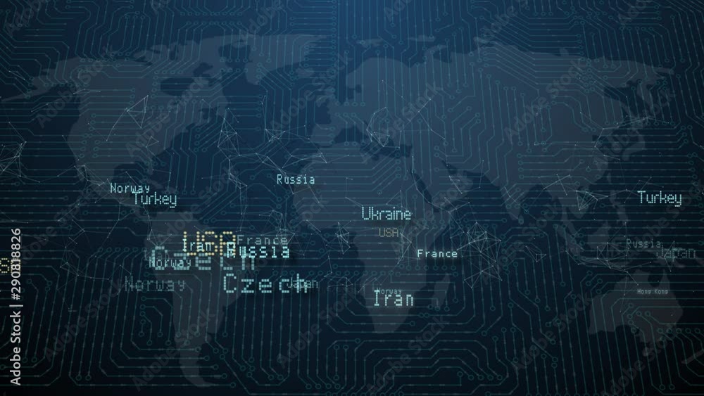 World map with connections and city lights. Loopable world map with ...