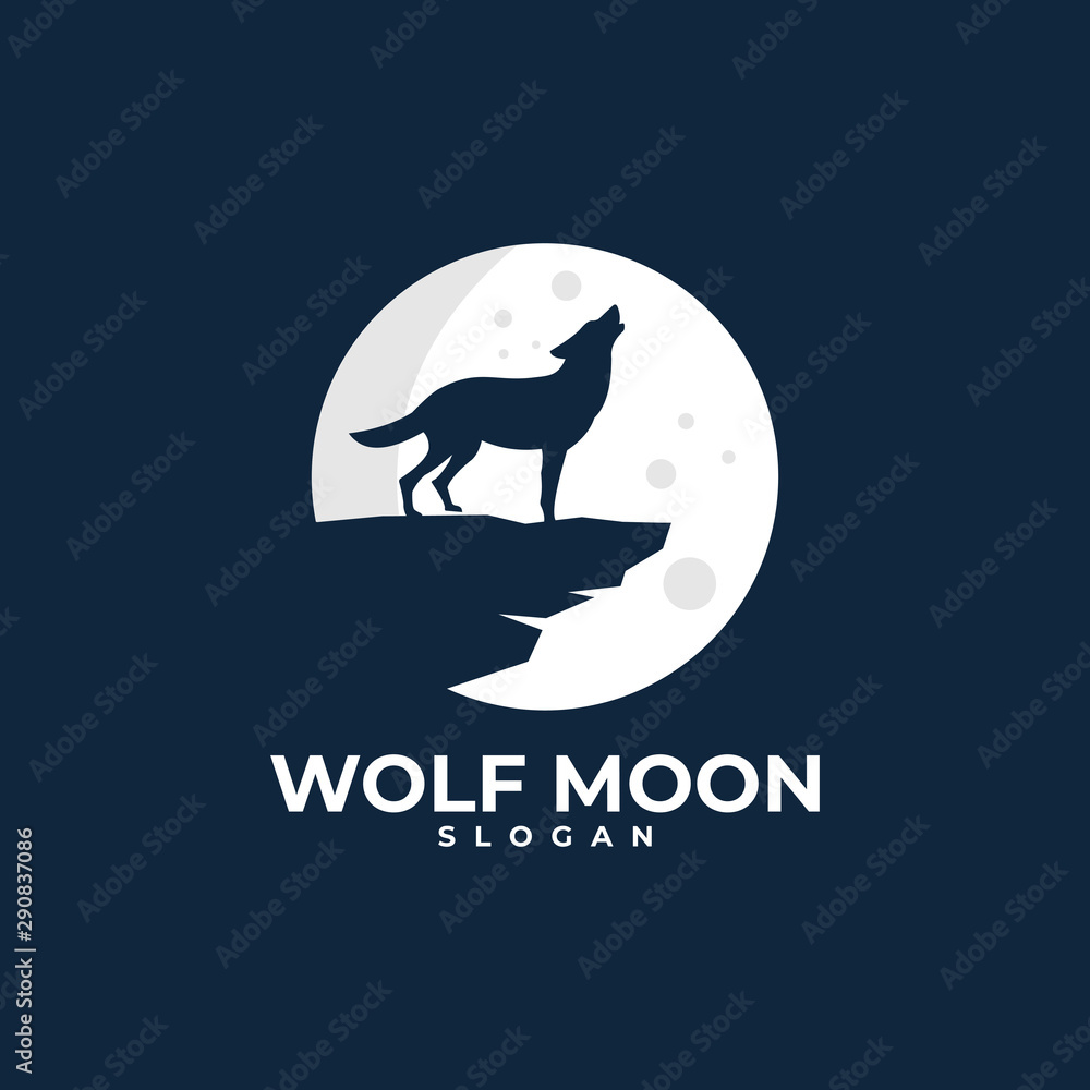wolf moon illustration logo design Stock Vector | Adobe Stock