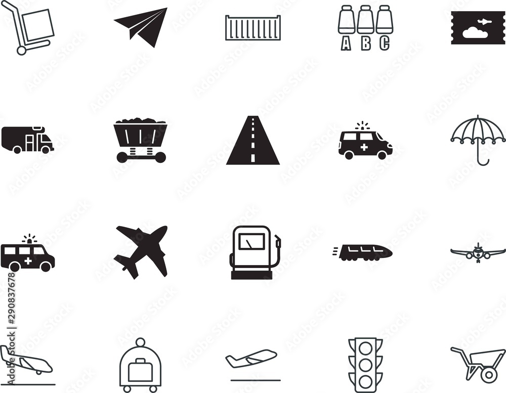 transport vector icon set such as: crane, wing, pack, wheelchair ...