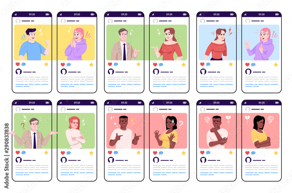 Express feelings social media posts smartphone app screen set. Mobile ...