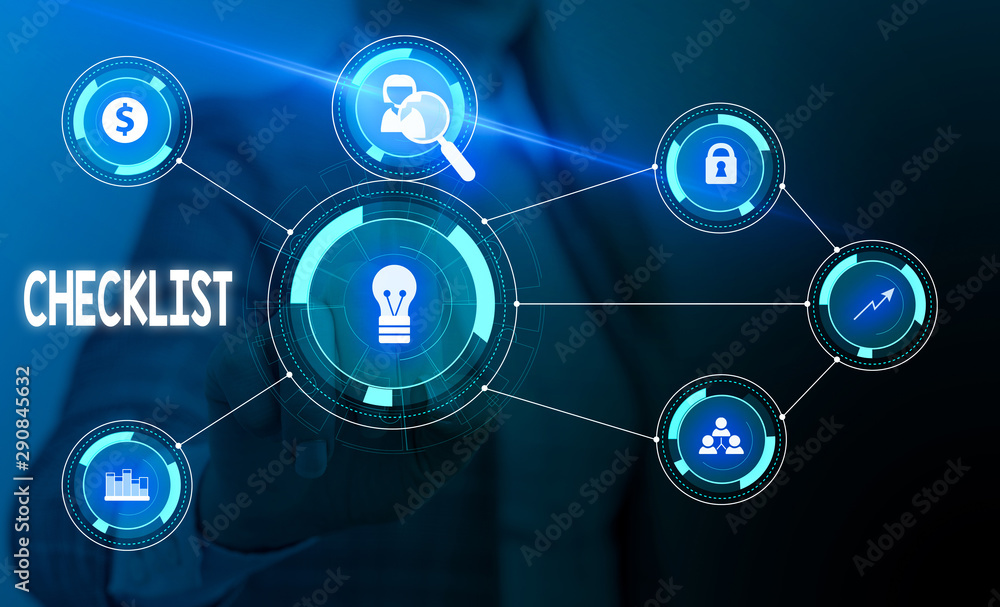 Text sign showing Checklist. Business photo showcasing List down of the ...