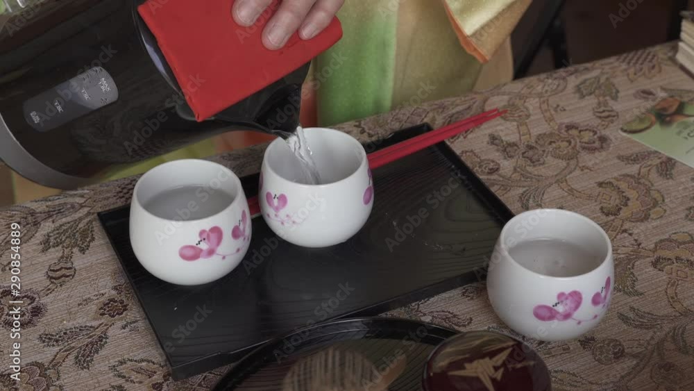 Preparation ceremony of cherry blossom tea (Sakurayu or Sakura-cha ...