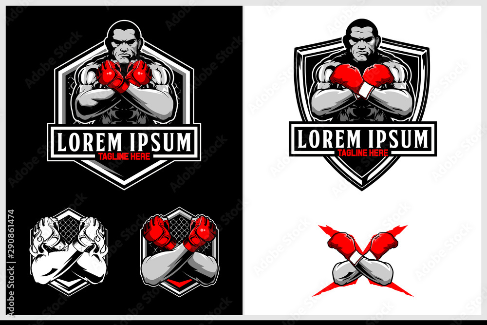 male boxer with shield badge logo template for boxing club Stock Vector ...