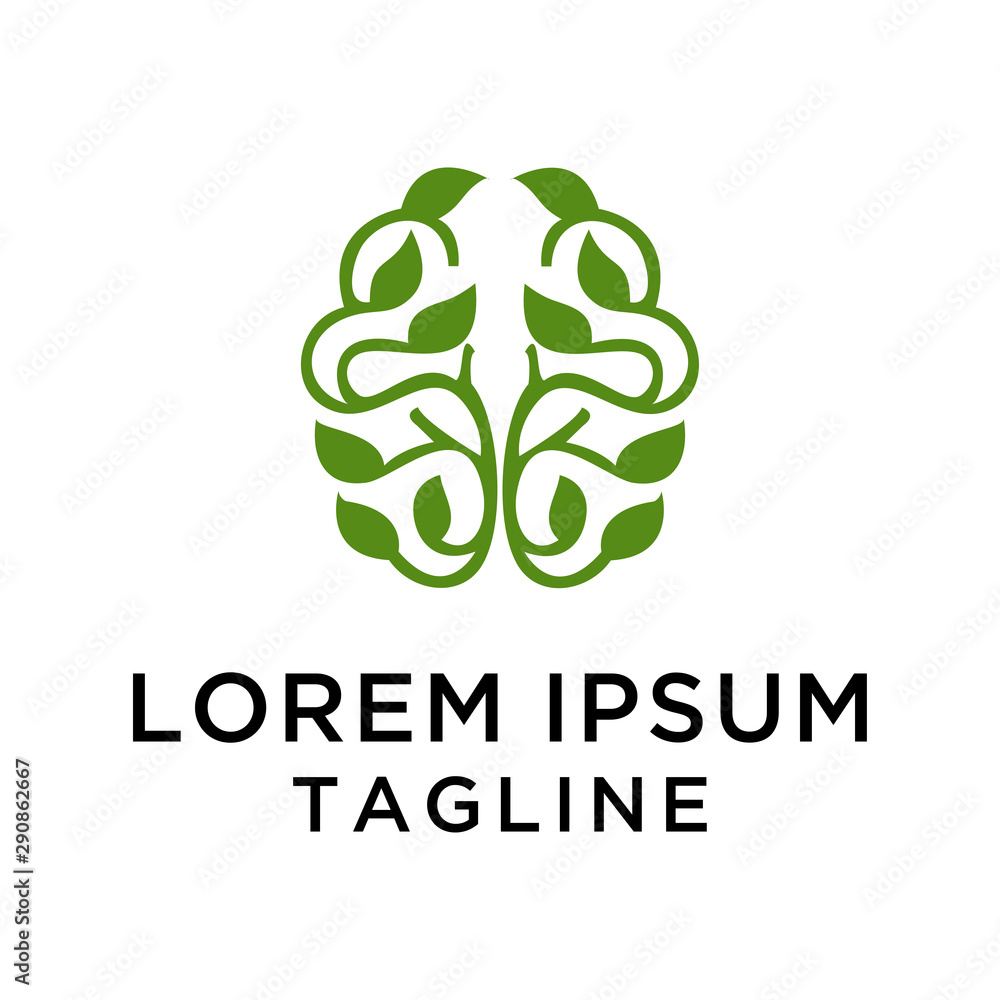 Leaf Brain Logo Design Template Stock Vector | Adobe Stock