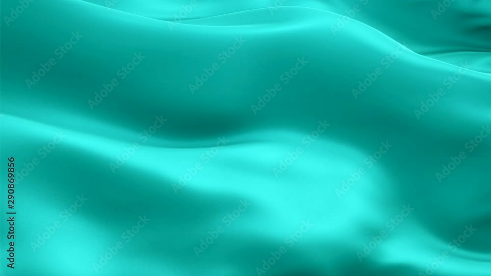 Silk Flag Animation of Turquoise color background video waving in wind ...