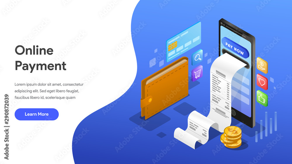 Landing page template of Online Payment with Mobile Phone Isometric ...