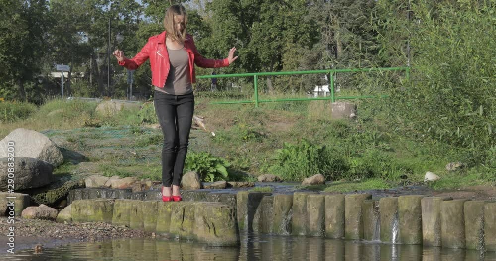 Damsel in distress in reed high heels as a woman in inappropriate ...