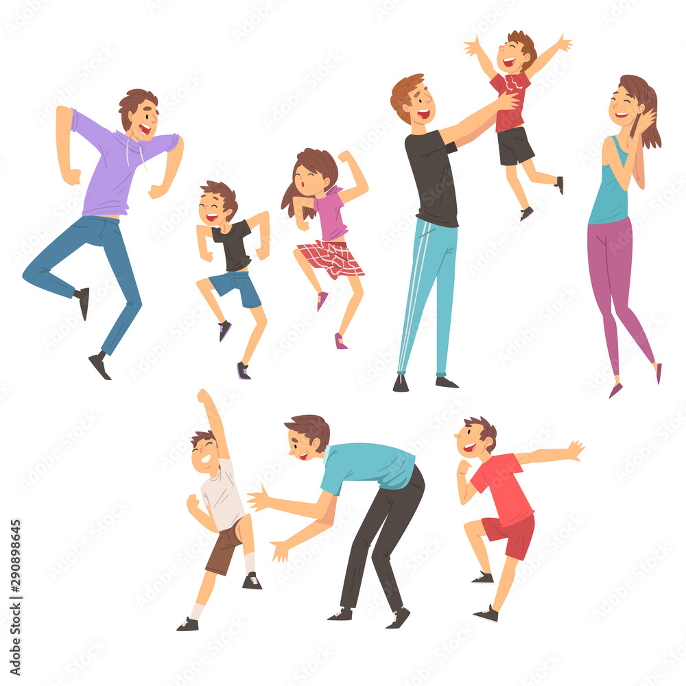 Dads Playing with Children Set, Fathers with Sons and Daughters Having ...