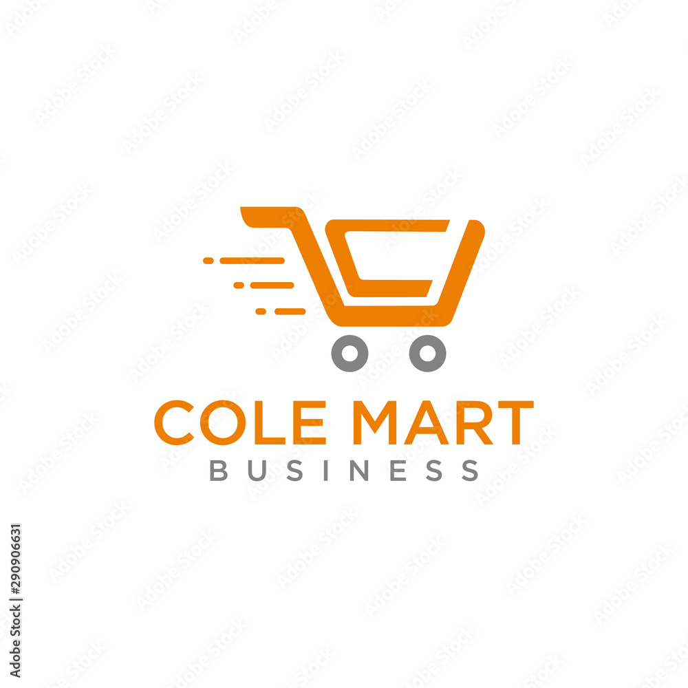 Illustration of supermarket push cart abstract with C mark inside logo ...