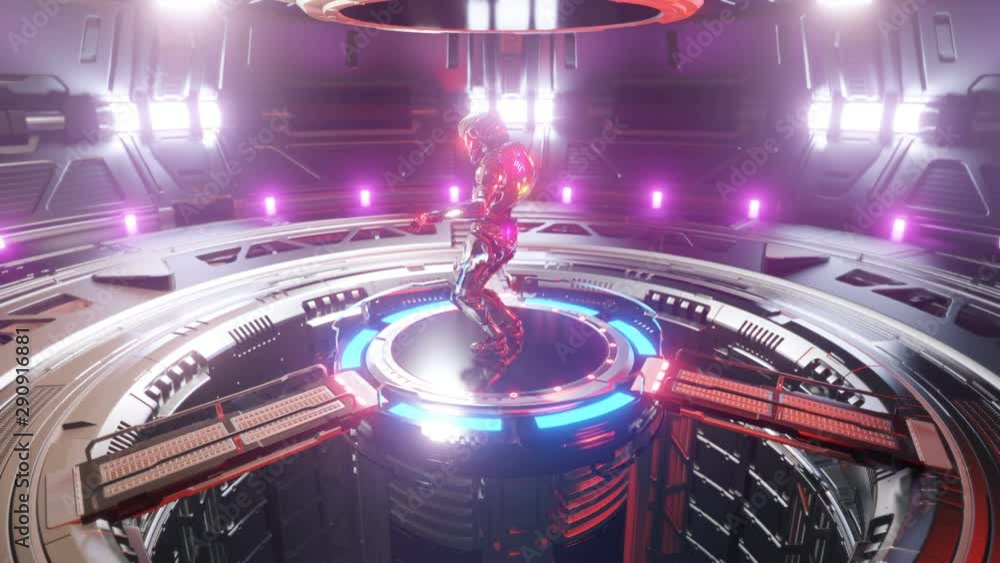 Beautiful cyber girl dancing and moving in neon cyber club. Sci-Fi ...