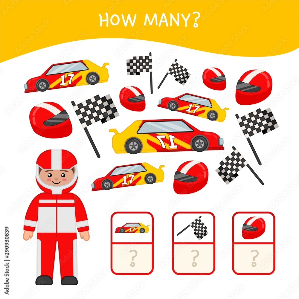 Counting educational children game, math kids activity sheet. How many ...